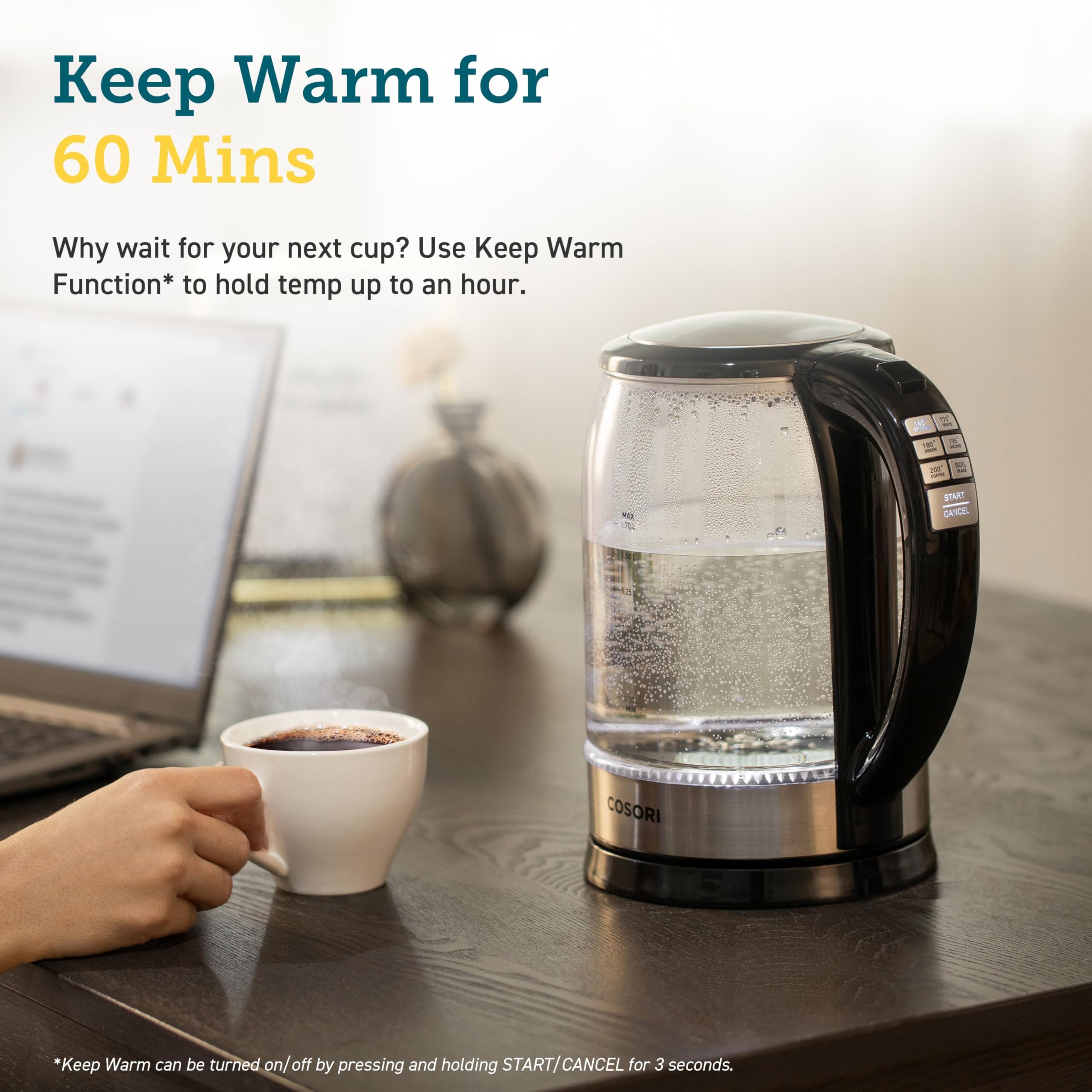 COSORI Electric Kettle Temperature Control with 6 Presets, 60min Keep Warm 1.7L Electric Tea Kettle & Hot Water Boiler, 304 Stainless Steel Filter, Auto-Off & Boil-Dry Protection, BPA Free, Black