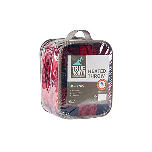 True North by Sleep Philosophy Buffalo Plaid Electric Blanket Throw Ultra Soft Plush Auto Shut Off with 3 Heat Level Setting Controller, Oversized - 5 Years Warranty, 60x70", Red