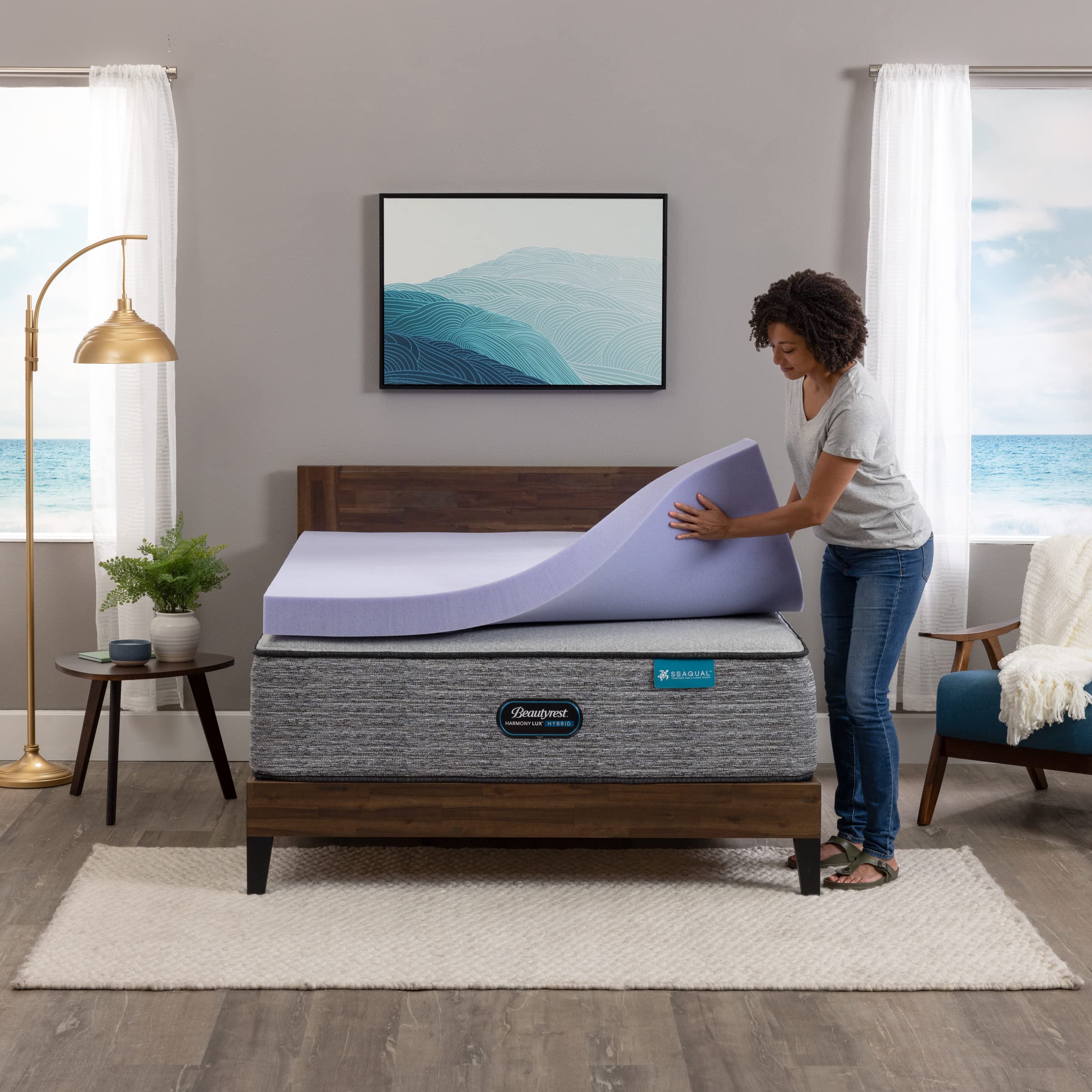 BEAUTYREST, Lavender Colored, Aloe Gel Bead, Pressure Relieving Memory Foam Mattress Topper, 4 inch, King