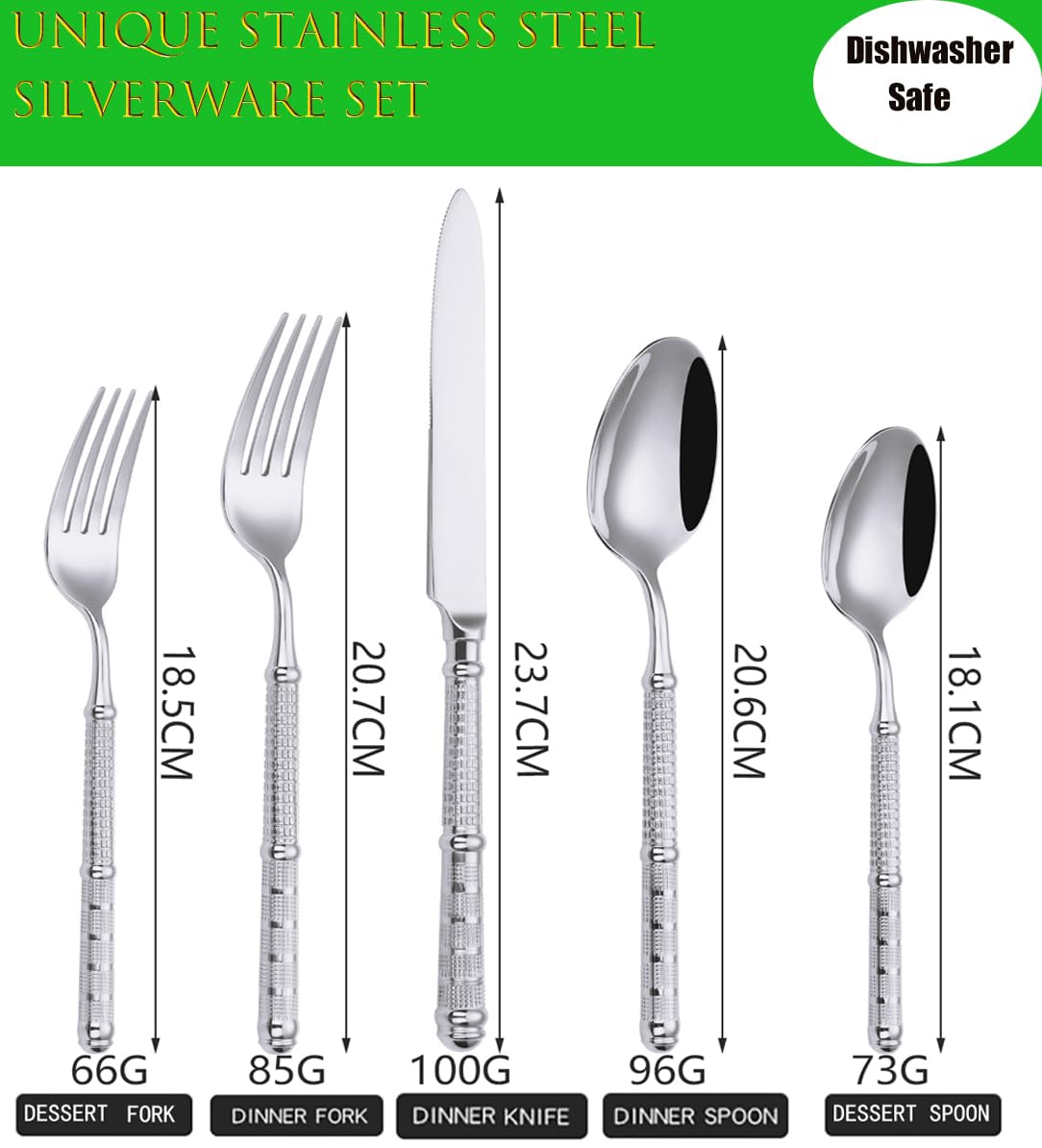 Thomaso 20-piece Round Handle Silverware Set,1810 Stainless Steel Hammered Flatware Set for 4,Silver Spoons and Forks Set,Unique Round Handle Cutlery Set,Wedding Housewarming Gift, Dishwasher Safe