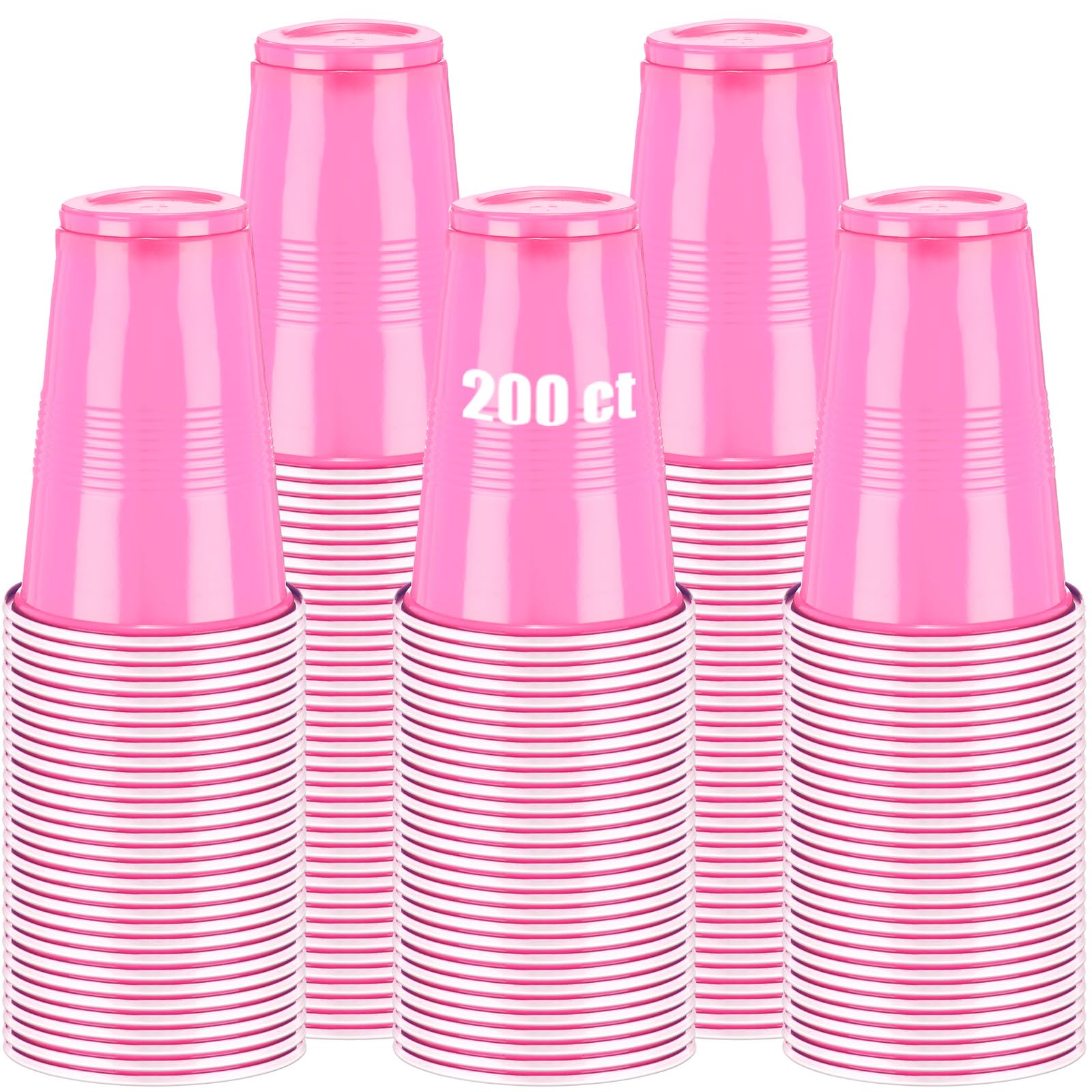 200 Count Pink Cups Plastic Disposable Bachelorette Party 16 Oz Hot Pink Small Cups Cocktail Cup Drinking Cup Bulk for Baby Shower Water Beverage Birthday Picnic Coffee Indoor Outdoor Events Supplies