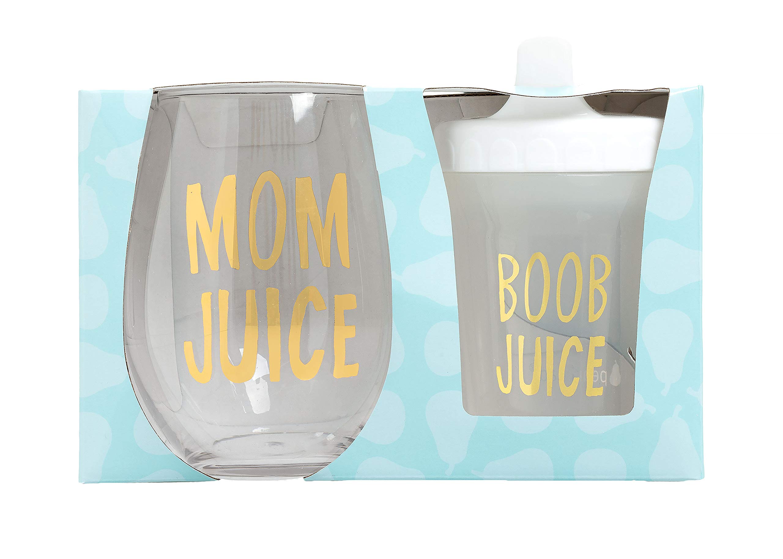 Pearhead Stemless Wine Glass and Sippy Cup Set, Matching Mom and Baby Drinkware Set, Accessory for New Moms and Expecting Mothers, Gold