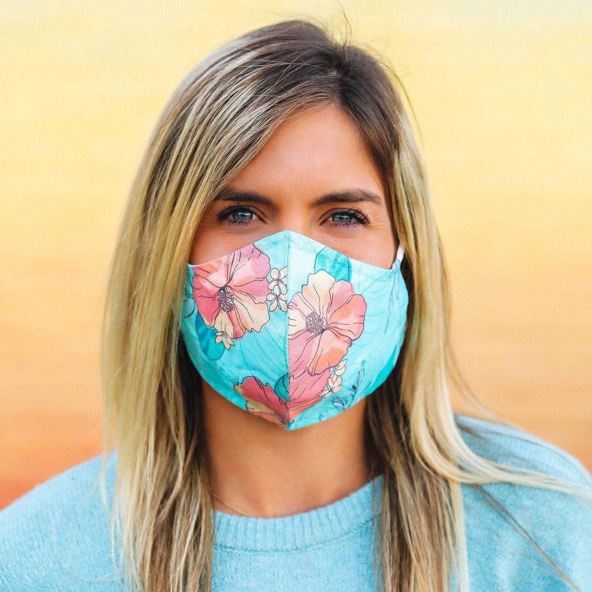 Pura Vida Bracelets X Vera Bradley Face Mask – 2 Layer Washable Cotton Facial Cover with Insert Pocket – Citrus Hibiscus