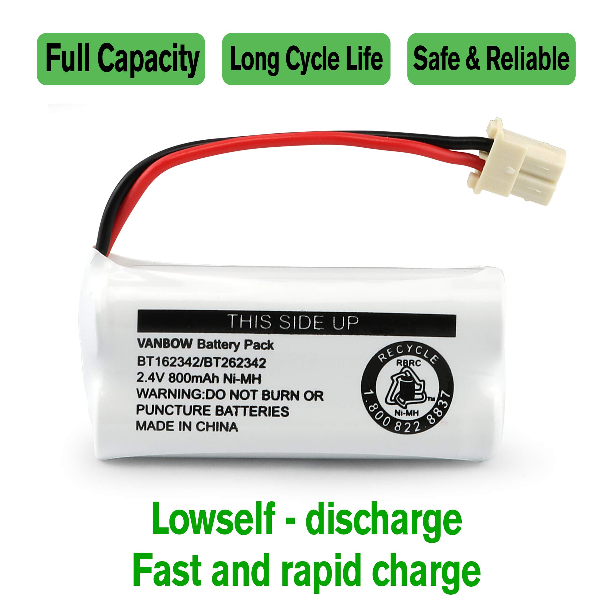 BT162342 BT262342 2.4V 800mah Ni-MH Phone Batteries Compatible with BT183342 BT283342 for VTech CS6719 CS6409 CS6419 CS6429 CS80100 AT&T CL81101 EL5210 EL52400 Handset Telephone (Pack 2)
