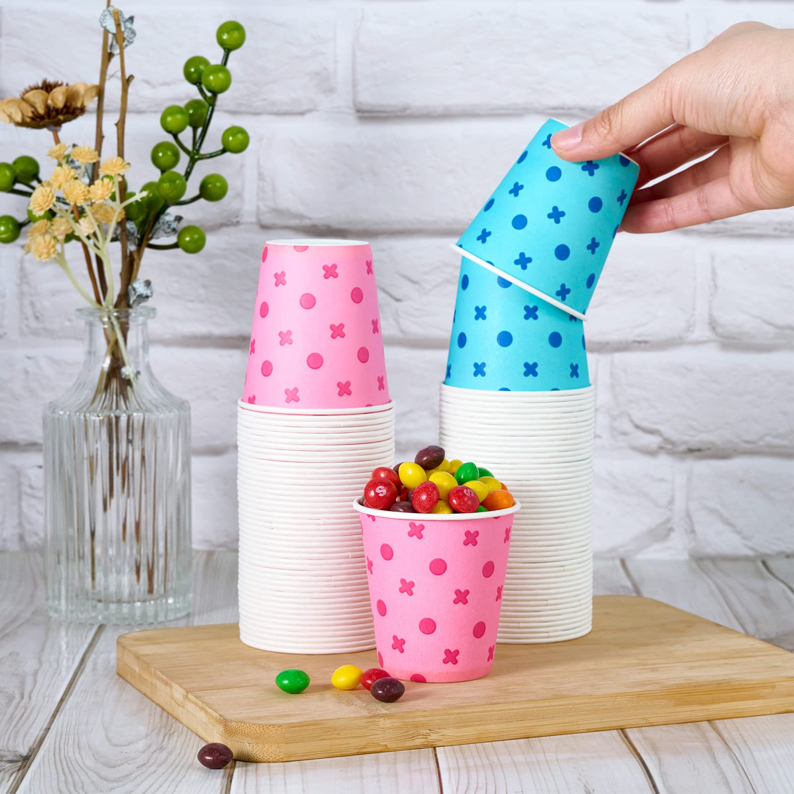 LITOPAK 540 Pack 5 oz Disposable Paper Cups, Pink and Blue Disposable Paper Snack Cups, Small Mouthwash Mugs for Home, Bathroom, Picnic, Party, and Events