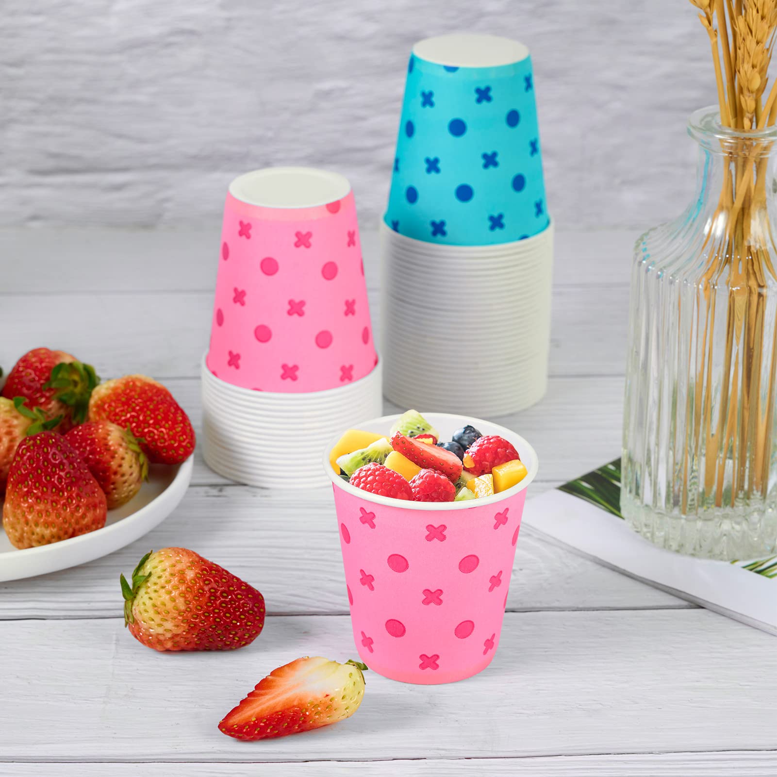 LITOPAK 540 Pack 5 oz Disposable Paper Cups, Pink and Blue Disposable Paper Snack Cups, Small Mouthwash Mugs for Home, Bathroom, Picnic, Party, and Events