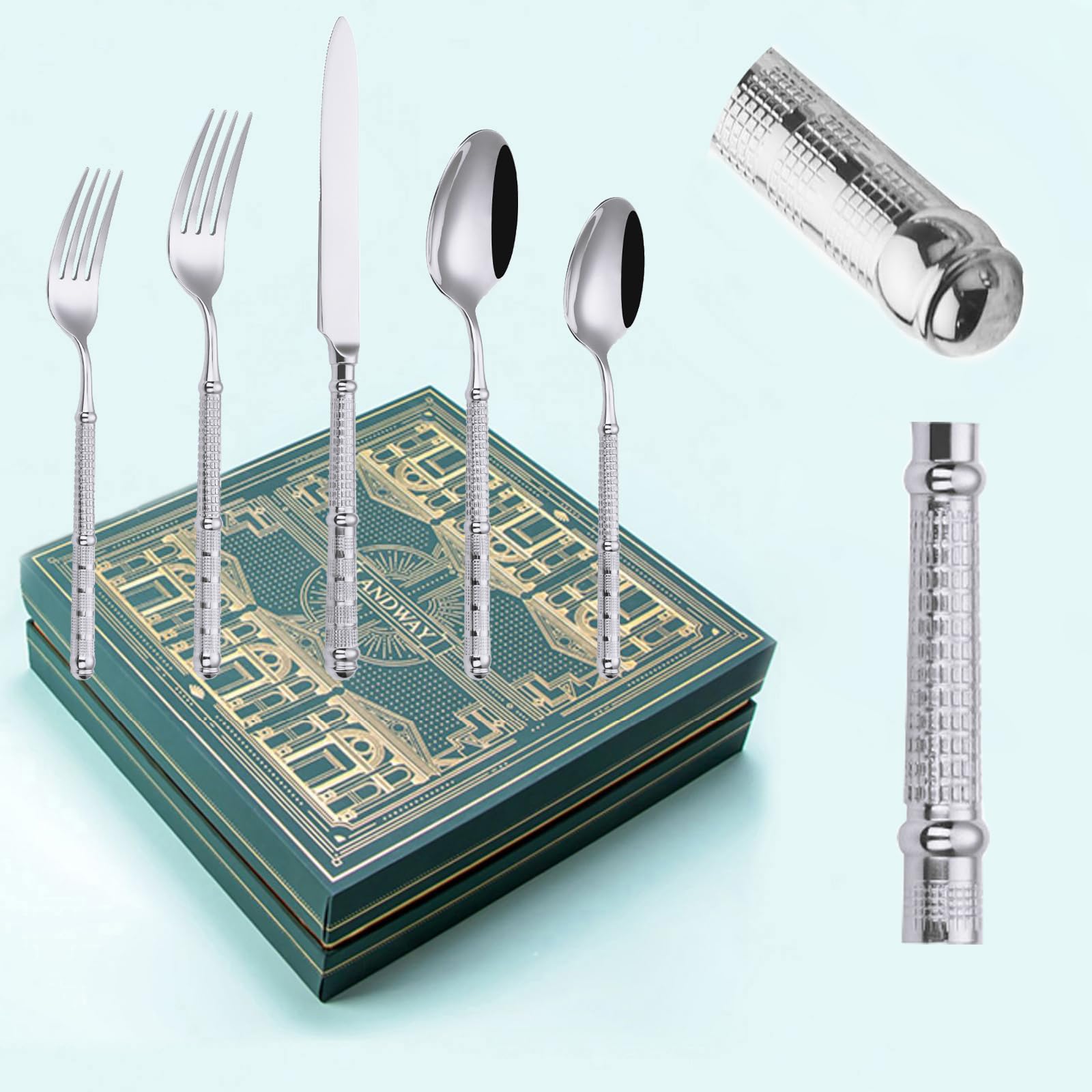 Thomaso 20-piece Round Handle Silverware Set,1810 Stainless Steel Hammered Flatware Set for 4,Silver Spoons and Forks Set,Unique Round Handle Cutlery Set,Wedding Housewarming Gift, Dishwasher Safe