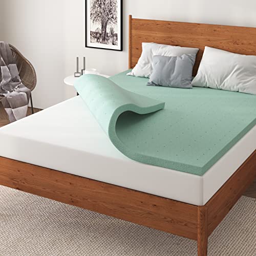 NapQueen 4 Inch Ventilated Green Tea Memory Foam Mattress Topper, Chic Green, CertiPUR-US Certified, Twin-XL