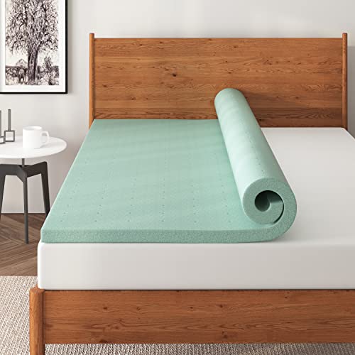 NapQueen 4 Inch Ventilated Green Tea Memory Foam Mattress Topper, Chic Green, CertiPUR-US Certified, Twin-XL