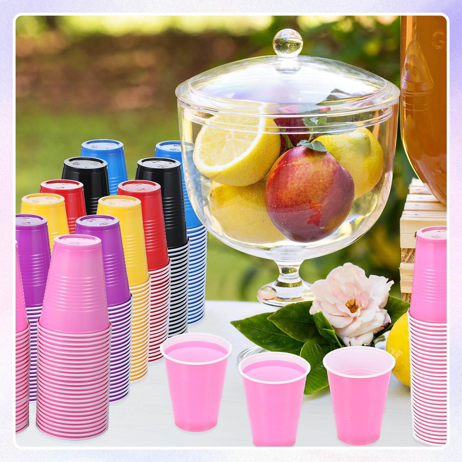 Uiifan 50 Pieces 9 oz Plastic Cups Disposable Drinking Cups Bulk for Beverage Coffee Picnics Christmas Day Birthday Party Wedding Halloween Thanksgiving(Pink)