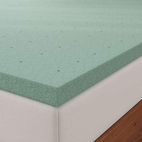 NapQueen 4 Inch Ventilated Green Tea Memory Foam Mattress Topper, Chic Green, CertiPUR-US Certified, Twin-XL