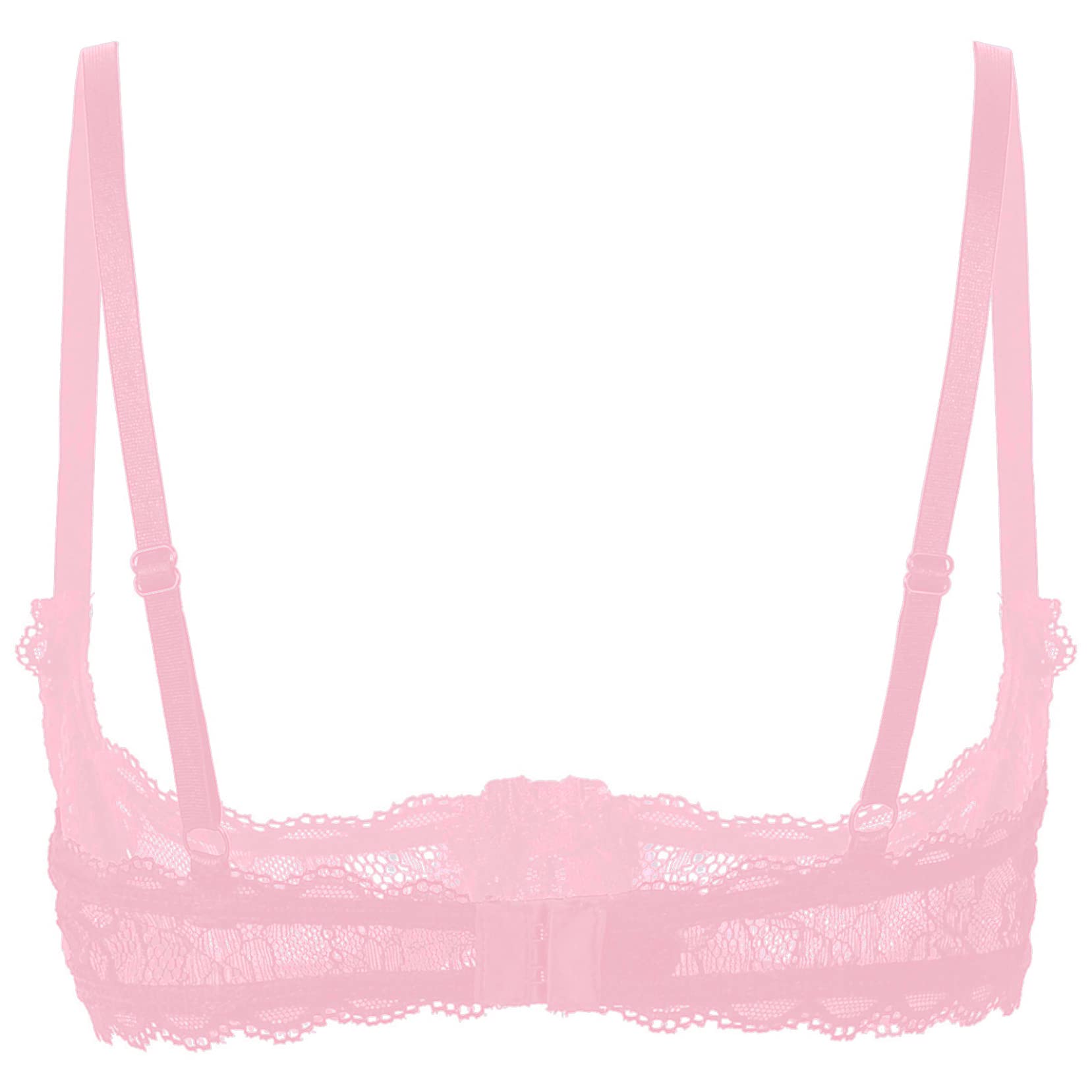 YOOJOO Women Sexy 1/4 Cup Sheer Lace Bra Push Up Underwired Shelf Bra Unlined See Through Bralette Dusty Pink Medium