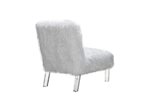 Iconic Home Fabio Accent Side Chair Sleek Stylish Faux Fur Upholstered Armless Design Acrylic Legs Modern Contemporary, White