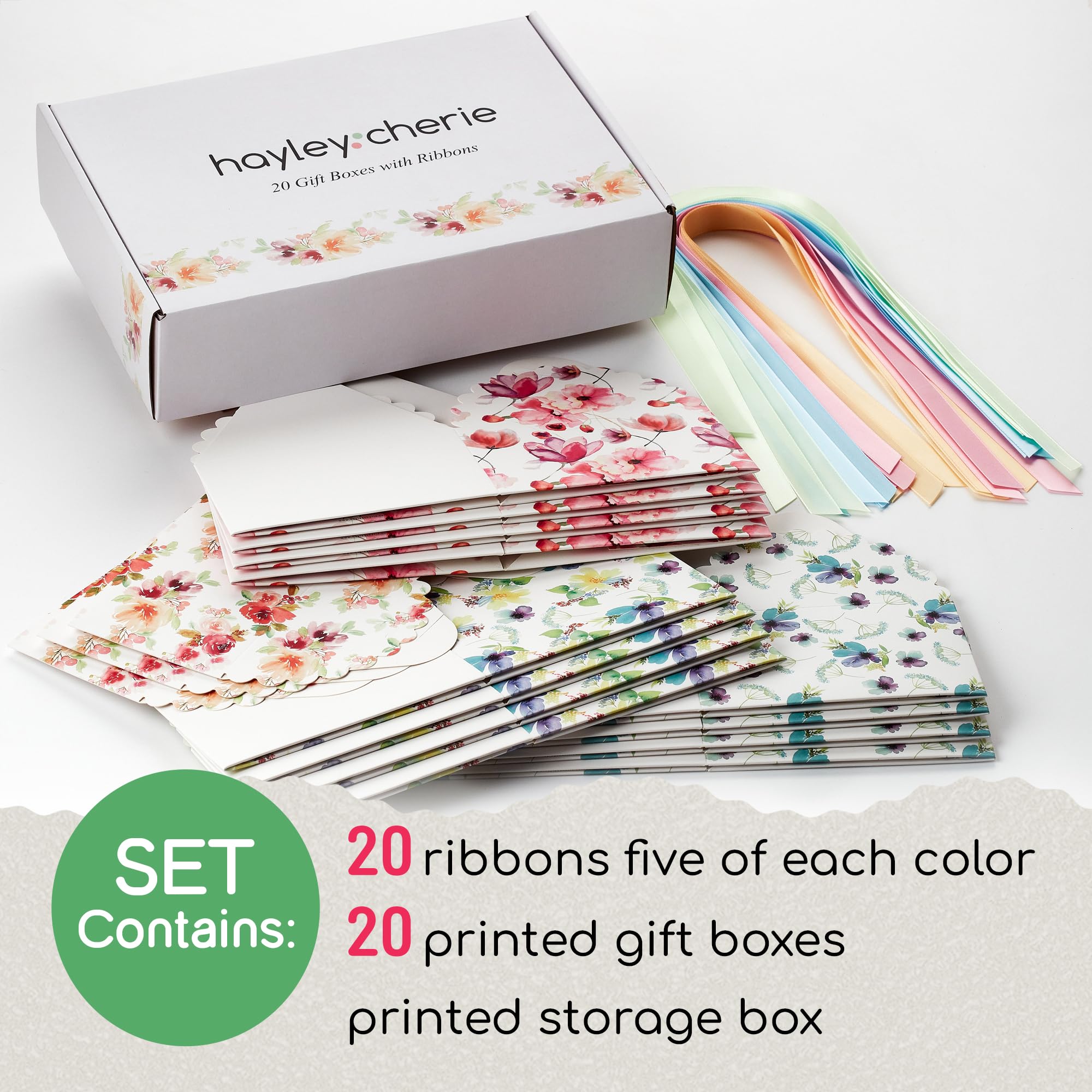 Hayley Cherie - Square Gift Treat Boxes with Ribbons (20 Pack) - 5.8 x 5.8 x 3.7 inches - Thick 400gsm Card - For 20 Count (Pack of 1)