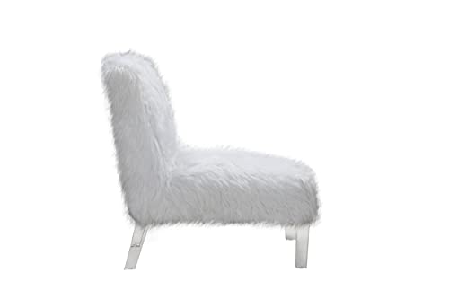Iconic Home Fabio Accent Side Chair Sleek Stylish Faux Fur Upholstered Armless Design Acrylic Legs Modern Contemporary, White