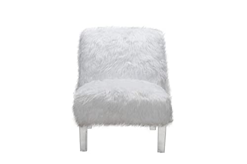 Iconic Home Fabio Accent Side Chair Sleek Stylish Faux Fur Upholstered Armless Design Acrylic Legs Modern Contemporary, White