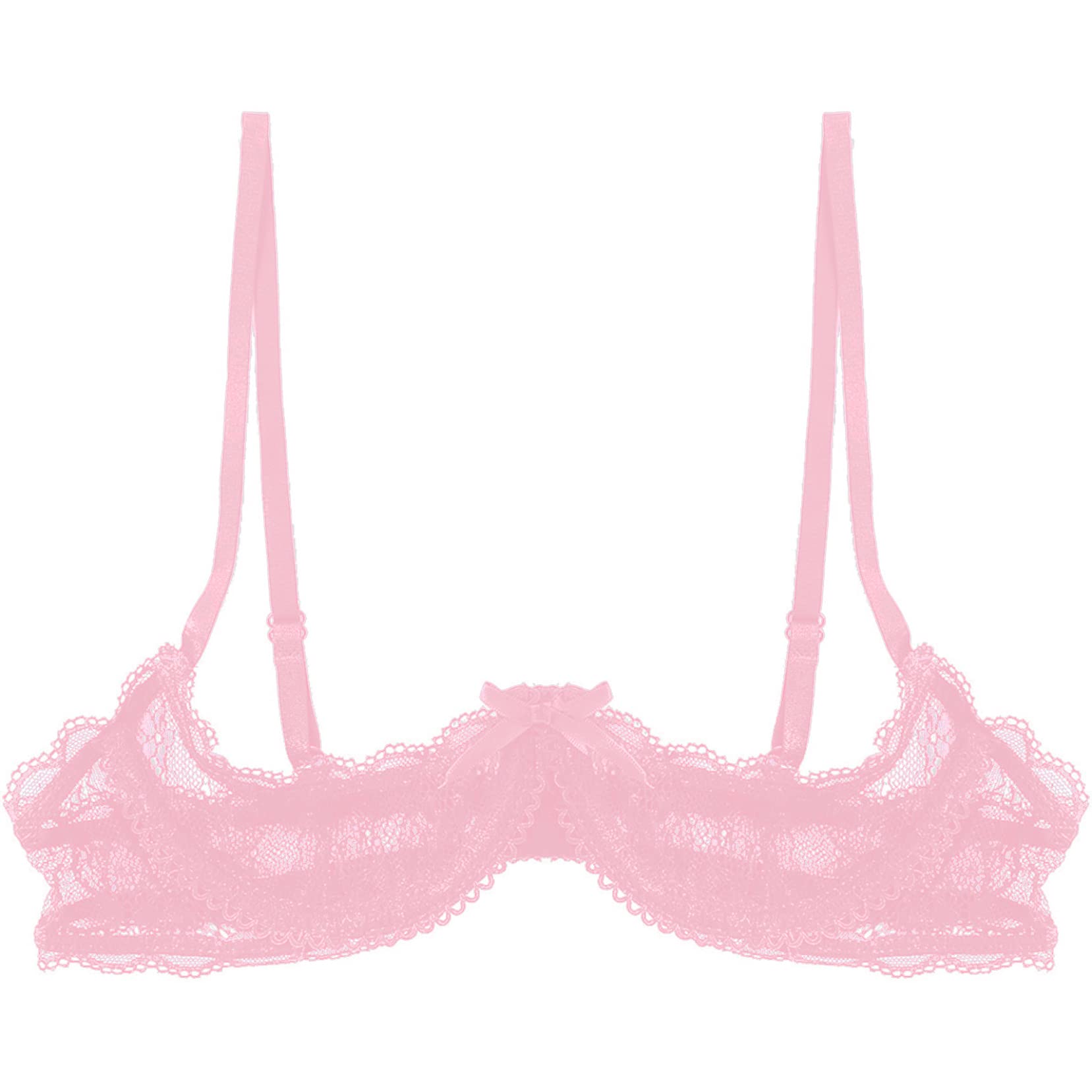 YOOJOO Women Sexy 1/4 Cup Sheer Lace Bra Push Up Underwired Shelf Bra Unlined See Through Bralette Dusty Pink Medium