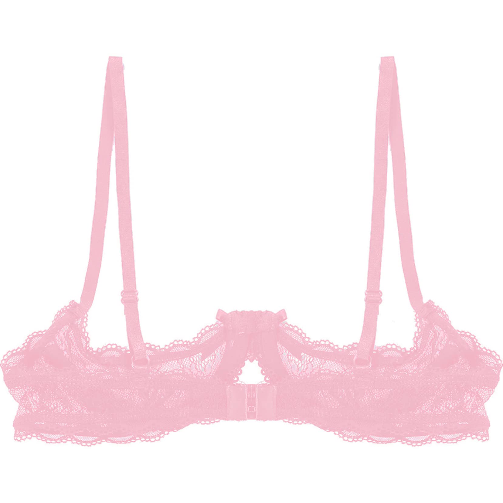 YOOJOO Women Sexy 1/4 Cup Sheer Lace Bra Push Up Underwired Shelf Bra Unlined See Through Bralette Dusty Pink Medium