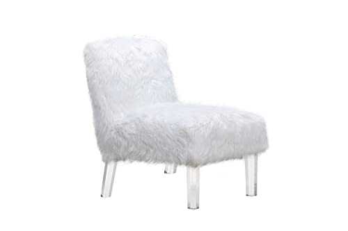 Iconic Home Fabio Accent Side Chair Sleek Stylish Faux Fur Upholstered Armless Design Acrylic Legs Modern Contemporary, White