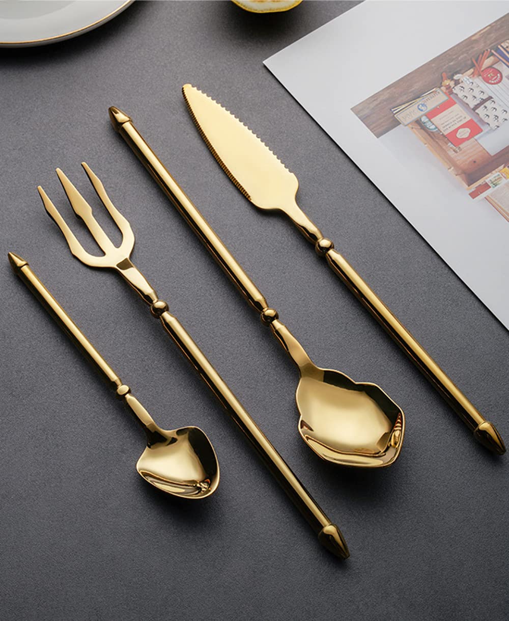 Gold Silverware Set for 16 Durable 18/10 Stainless Steel Flatware Set Creative Styles 64 Piece Modern Cutlery Tableware Utensils Set for Home Kitchen Wedding Restaurant Knives forks and Spoons (Color