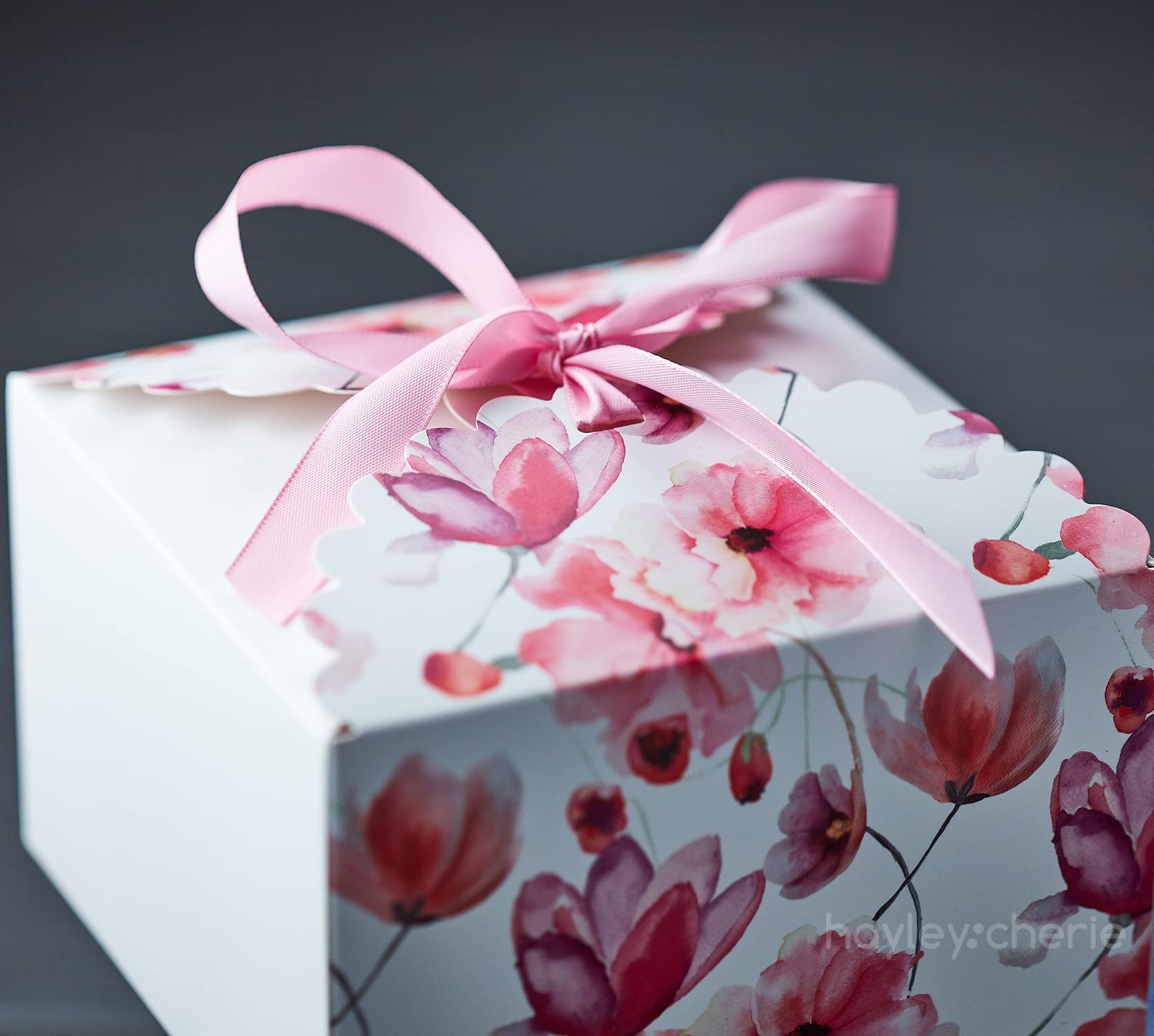 Hayley Cherie - Square Gift Treat Boxes with Ribbons (20 Pack) - 5.8 x 5.8 x 3.7 inches - Thick 400gsm Card - For 20 Count (Pack of 1)