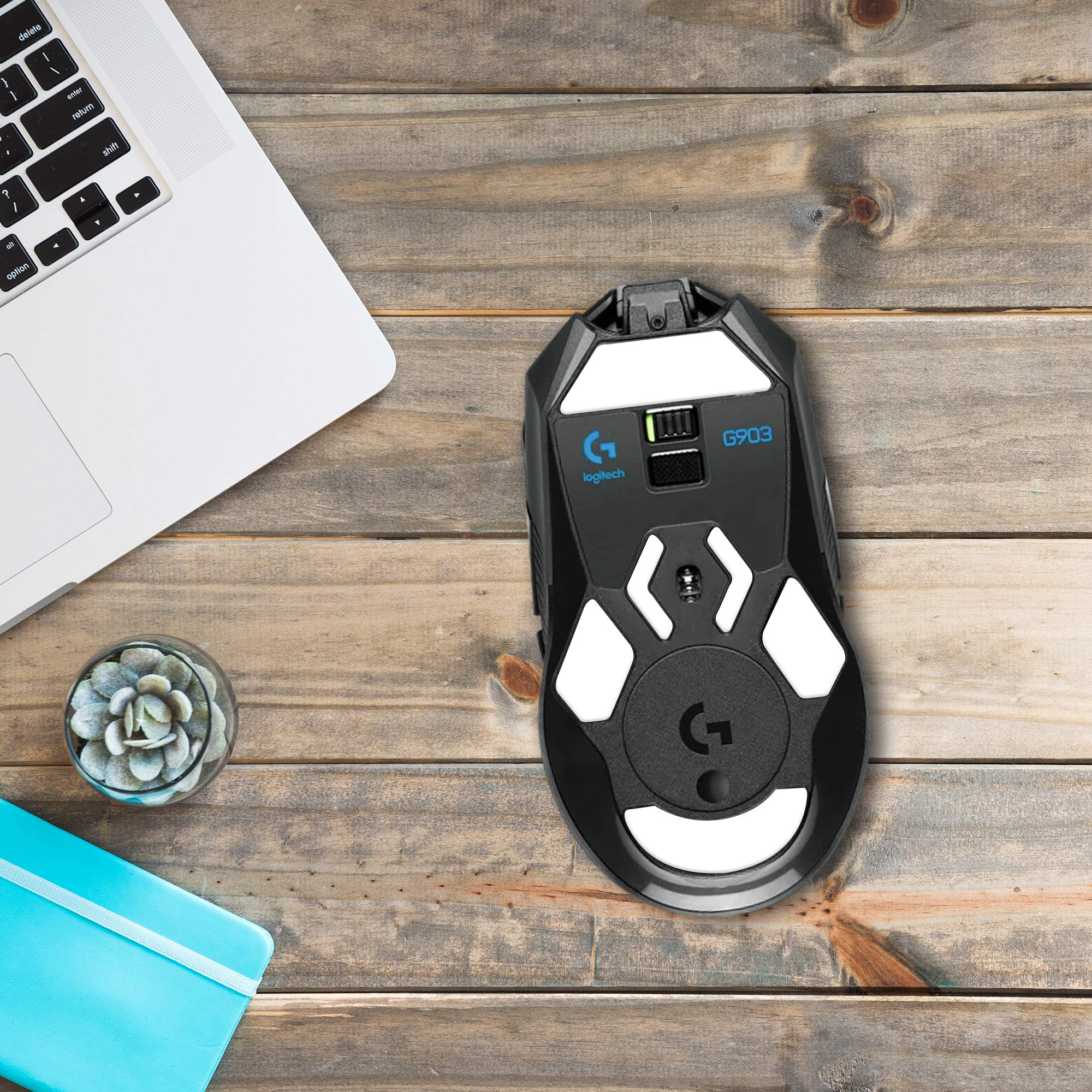 HYPERSLIDES 2Sets Rounded Curved Edges Mouse Feet, Skates, Pads for Logitech G903 Lightspeed, G903 Hero Gaming Mouse Feet Replacement (0.8mm, Smooth Glide, Pure White PTFE) Pro Performance Upgrade
