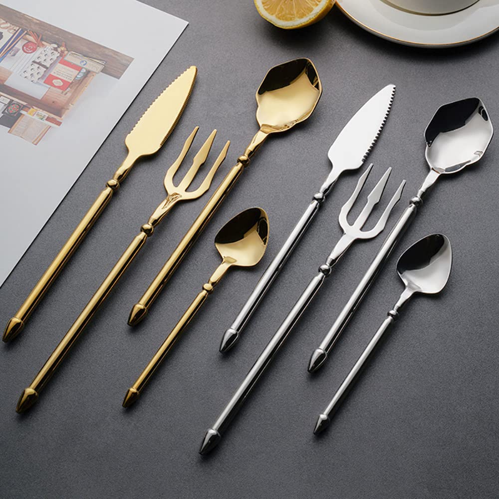 Gold Silverware Set for 16 Durable 18/10 Stainless Steel Flatware Set Creative Styles 64 Piece Modern Cutlery Tableware Utensils Set for Home Kitchen Wedding Restaurant Knives forks and Spoons (Color