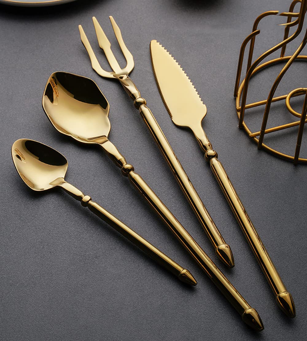 Gold Silverware Set for 16 Durable 18/10 Stainless Steel Flatware Set Creative Styles 64 Piece Modern Cutlery Tableware Utensils Set for Home Kitchen Wedding Restaurant Knives forks and Spoons (Color