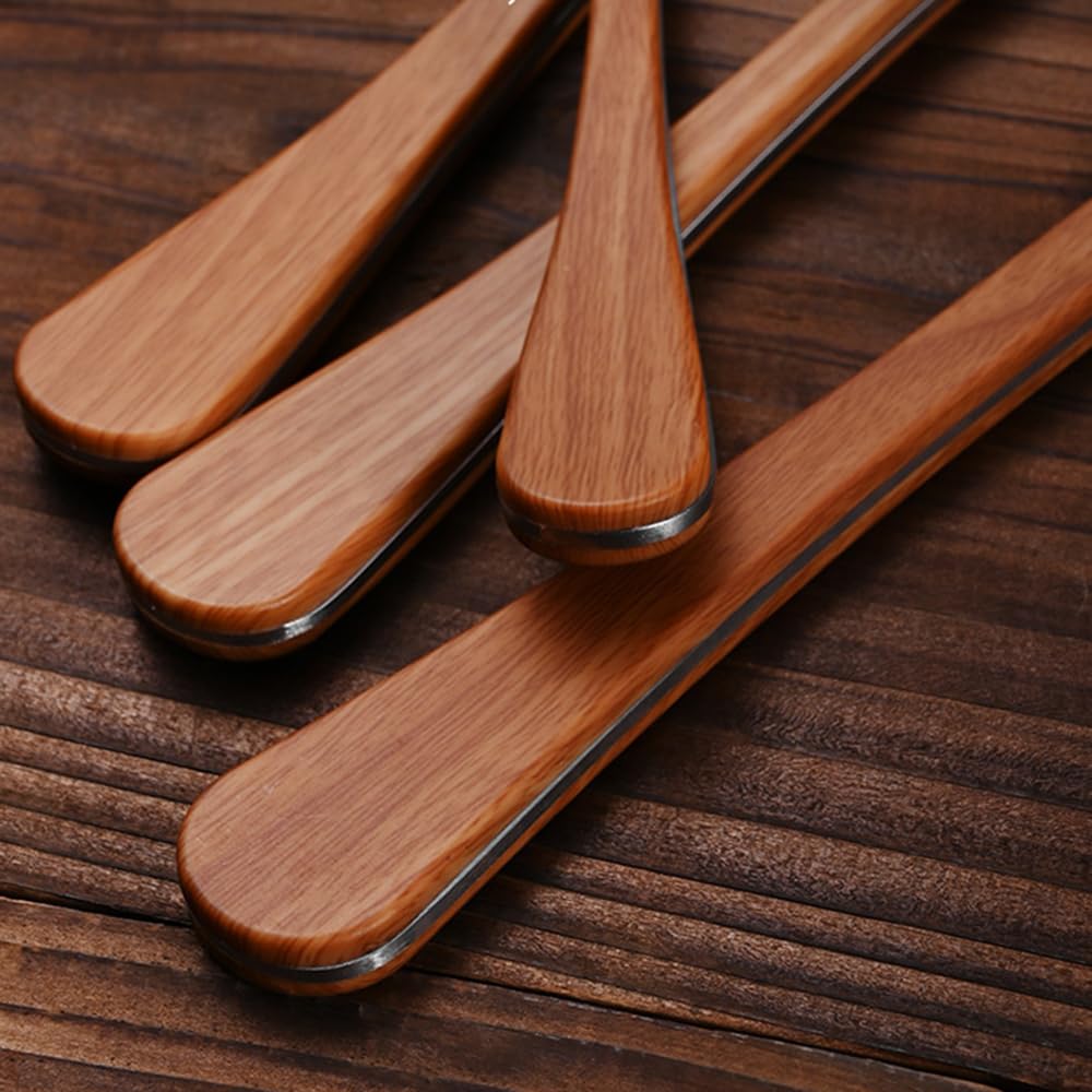 Aimilan 48 Piece Silverware Set for 12, Imitation Wooden Handle Flatware Cutlery Set for Home Kitchen Restaurant, Mirror Finish, Dishwasher Safe (48-Piece for 12)