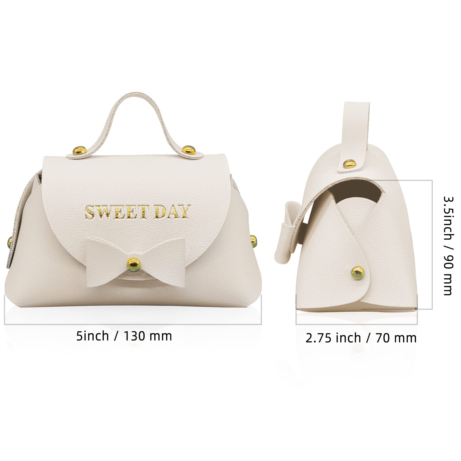 8 pack Exquisite Leather Bowknot Handbag Treat Boxes Gift Boxes with Handle, 5"x3.5" Reusable Wedding Party Favor Boxes Small Size Candy Gift Bags with Bow for Baby Showers Birthday Christmas Party