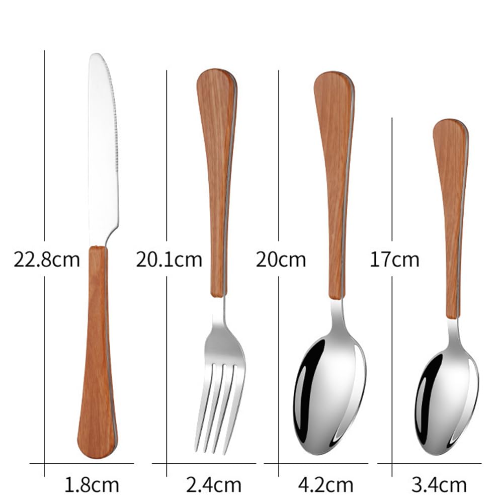 Aimilan 48 Piece Silverware Set for 12, Imitation Wooden Handle Flatware Cutlery Set for Home Kitchen Restaurant, Mirror Finish, Dishwasher Safe (48-Piece for 12)