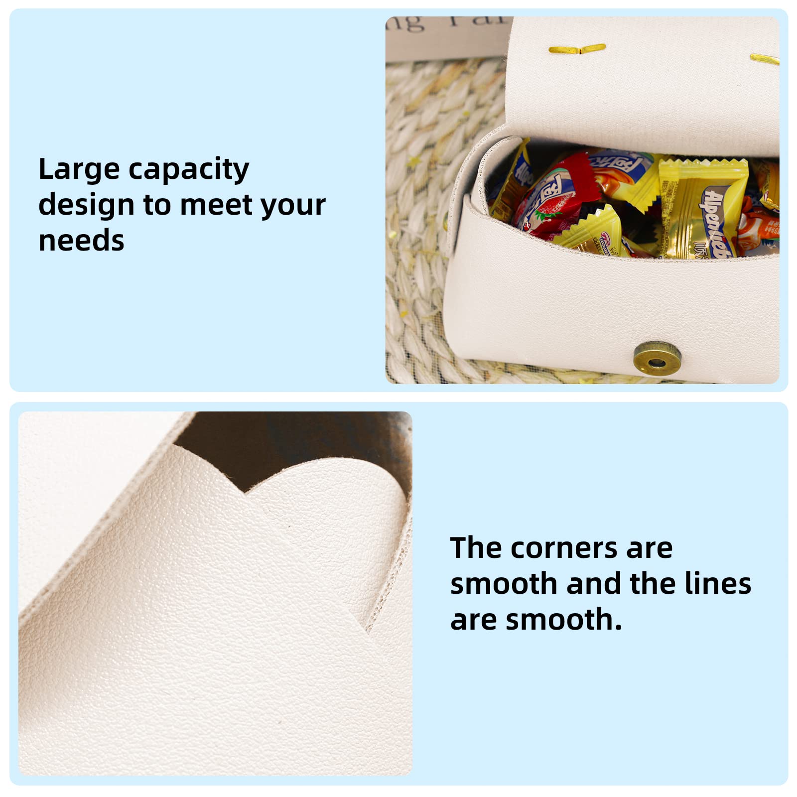 8 pack Exquisite Leather Bowknot Handbag Treat Boxes Gift Boxes with Handle, 5"x3.5" Reusable Wedding Party Favor Boxes Small Size Candy Gift Bags with Bow for Baby Showers Birthday Christmas Party