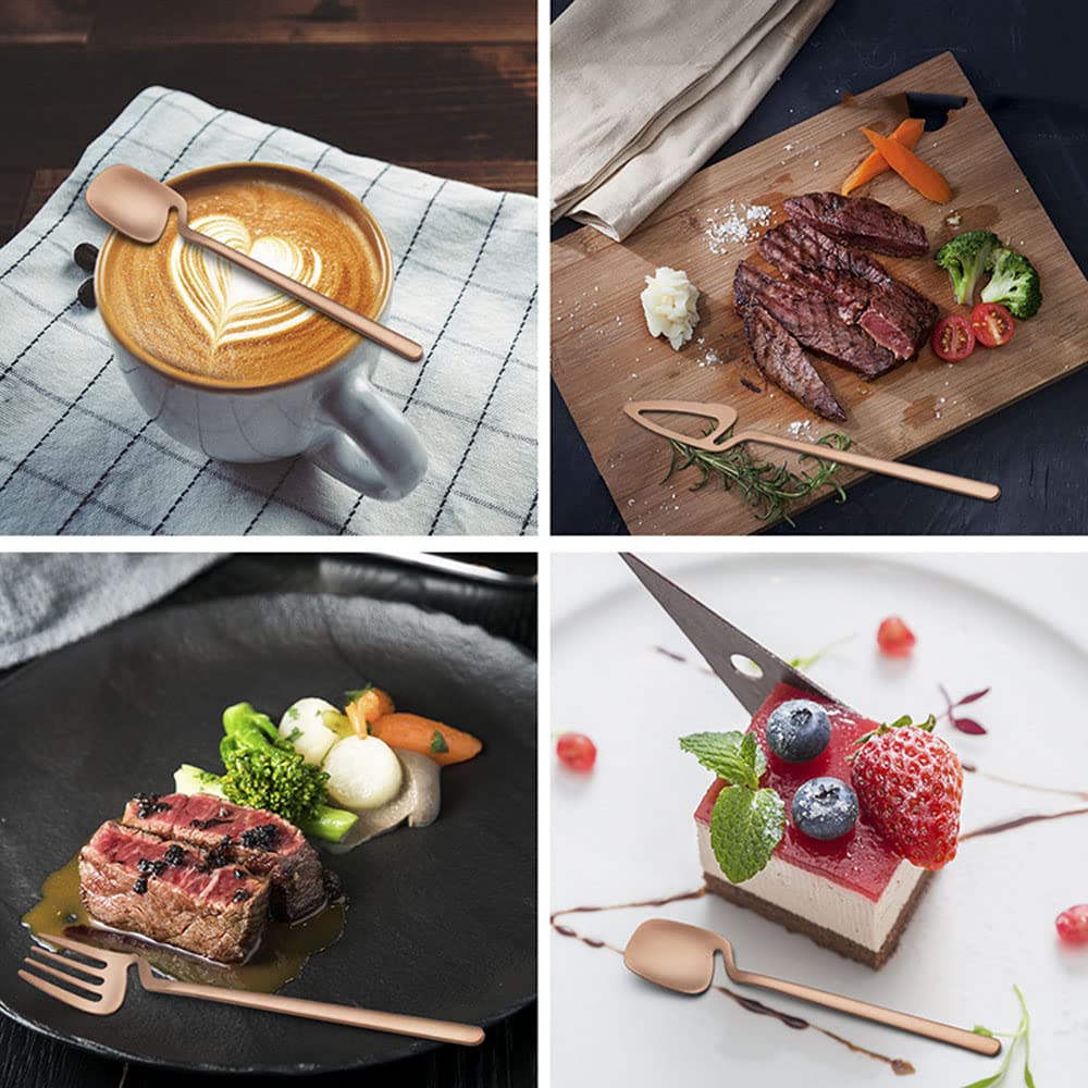 Gold Silverware Set for 8, Unique Modern Stainless Steel Cutlery Flatware Set,40 Pieces Unique Kitchen Utensil Sets with Steak Knives, Tableware Set for Home Kitchen Restaurant Hotel (Color : 16 Pi