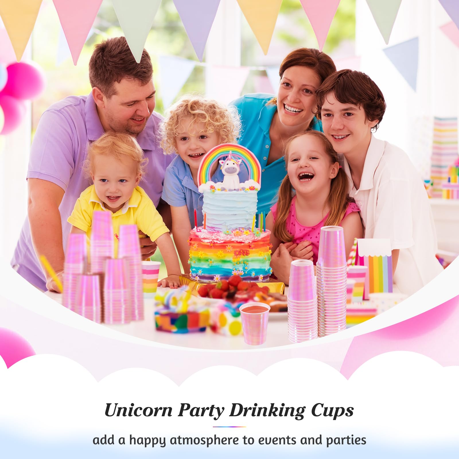 Uiifan 100 Pieces Iridescent Paper Cups 9 oz Disposable Pink Paper Cups Drink Cup Rainbow Design Cups for Beverage Picnics Christmas Day Birthday Party Wedding Halloween Thanksgiving(Pink)