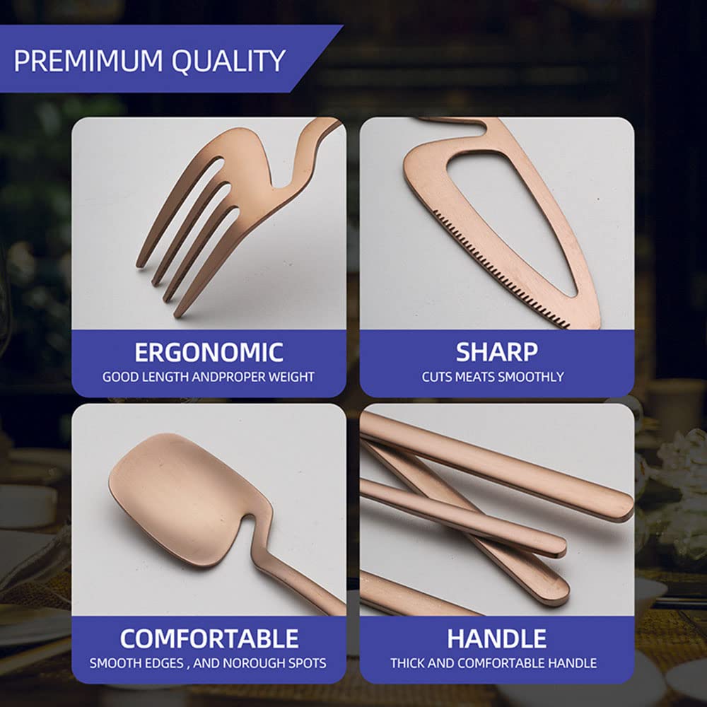 Gold Silverware Set for 8, Unique Modern Stainless Steel Cutlery Flatware Set,40 Pieces Unique Kitchen Utensil Sets with Steak Knives, Tableware Set for Home Kitchen Restaurant Hotel (Color : 16 Pi