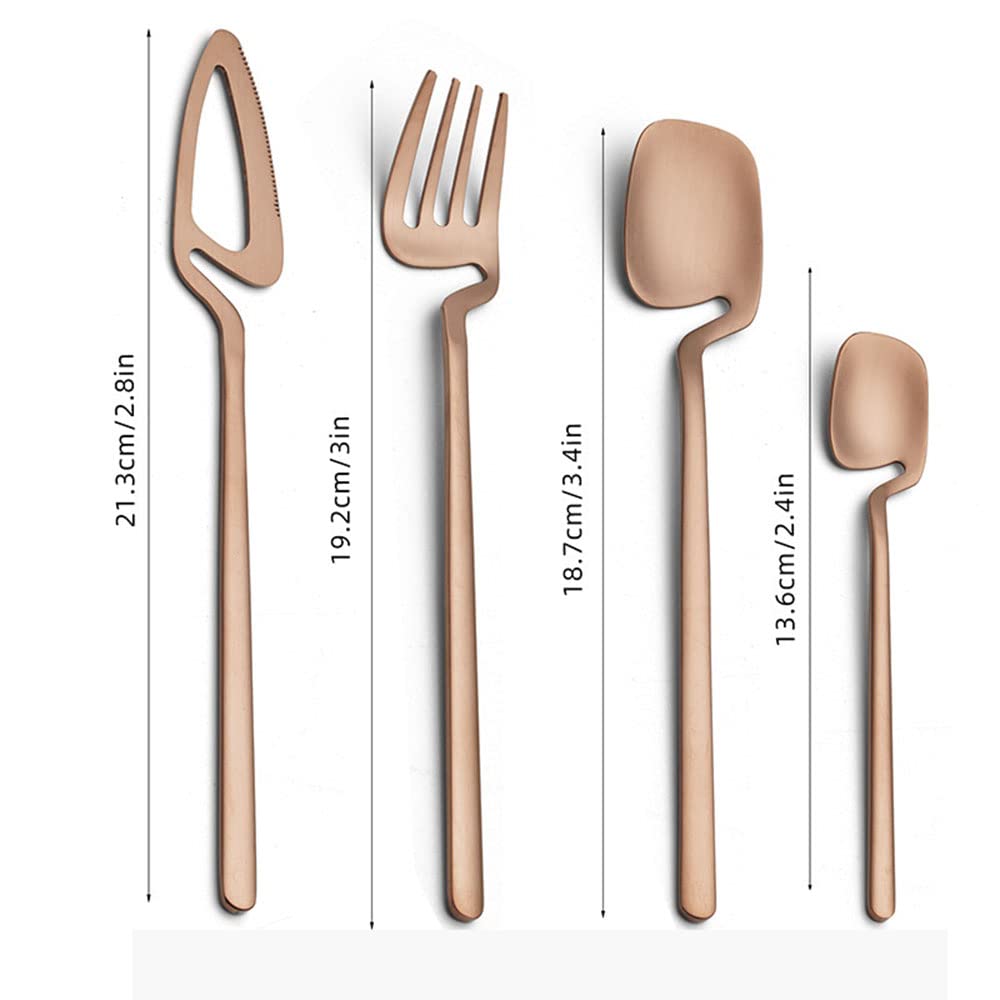 Gold Silverware Set for 8, Unique Modern Stainless Steel Cutlery Flatware Set,40 Pieces Unique Kitchen Utensil Sets with Steak Knives, Tableware Set for Home Kitchen Restaurant Hotel (Color : 16 Pi