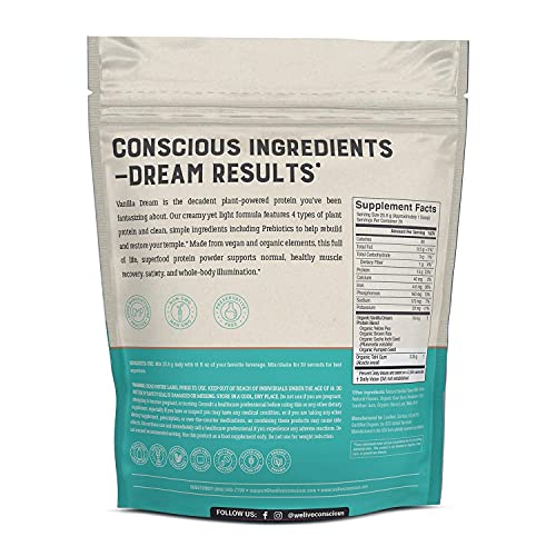 Organic Pea Protein Powder - Vanilla Dream Flavor | Low-carb Plant-Based Vegan Protein Blend - Pea, Brown Rice, Pumpkin, Sacha Inchi | 20 Servings 18.2 oz - by Live Conscious