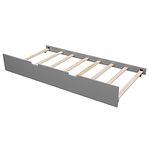 SOFTSEA Full Size Daybed with Twin Trundle, Wood Trundle Daybed Sofa Bed for Bedroom Living Room, No Box Spring Needed (Gray, Full with Trundle)