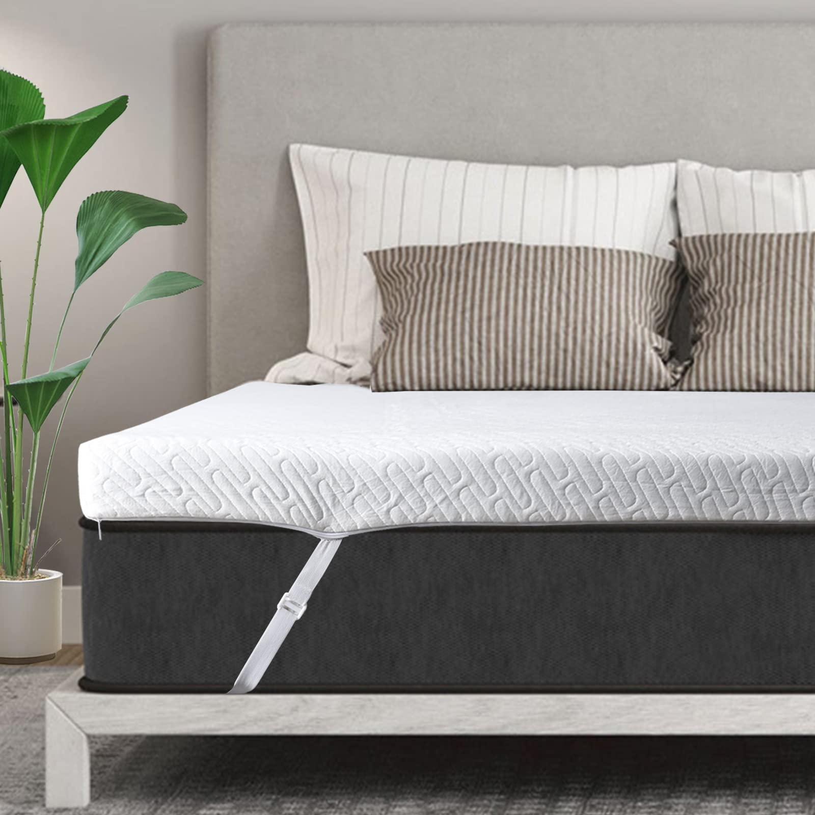 VALUXE 4 Inch Gel Memory Foam Mattress Topper King Size High Density Cooling Pad Pressure Relief Bed Topper (with Removable & Washable Bamboo Cover)