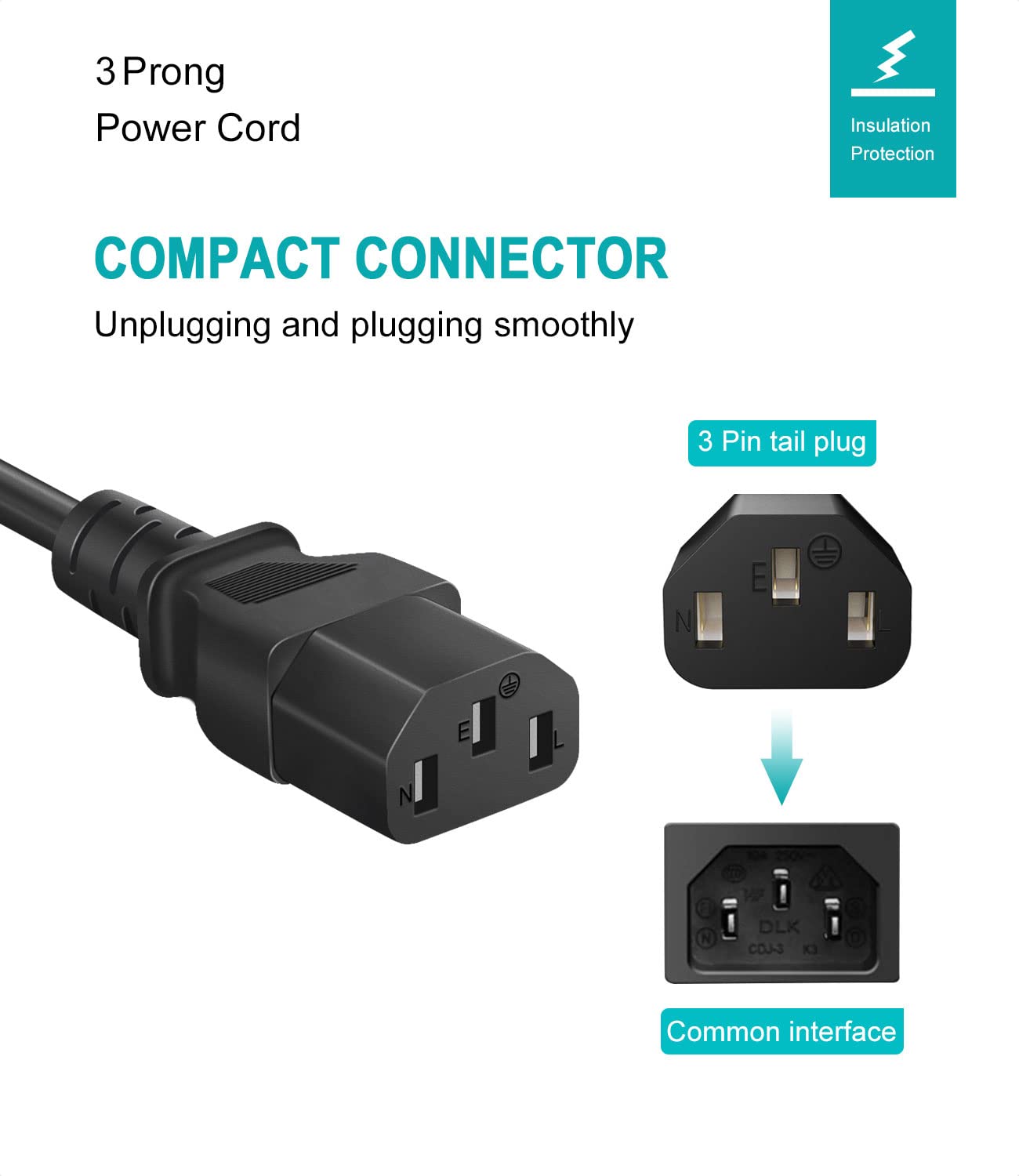 TV Power Cord Replacement for Vizio D/E/M Series LED Smart TV 3 Prong AC Cable 6 Feet