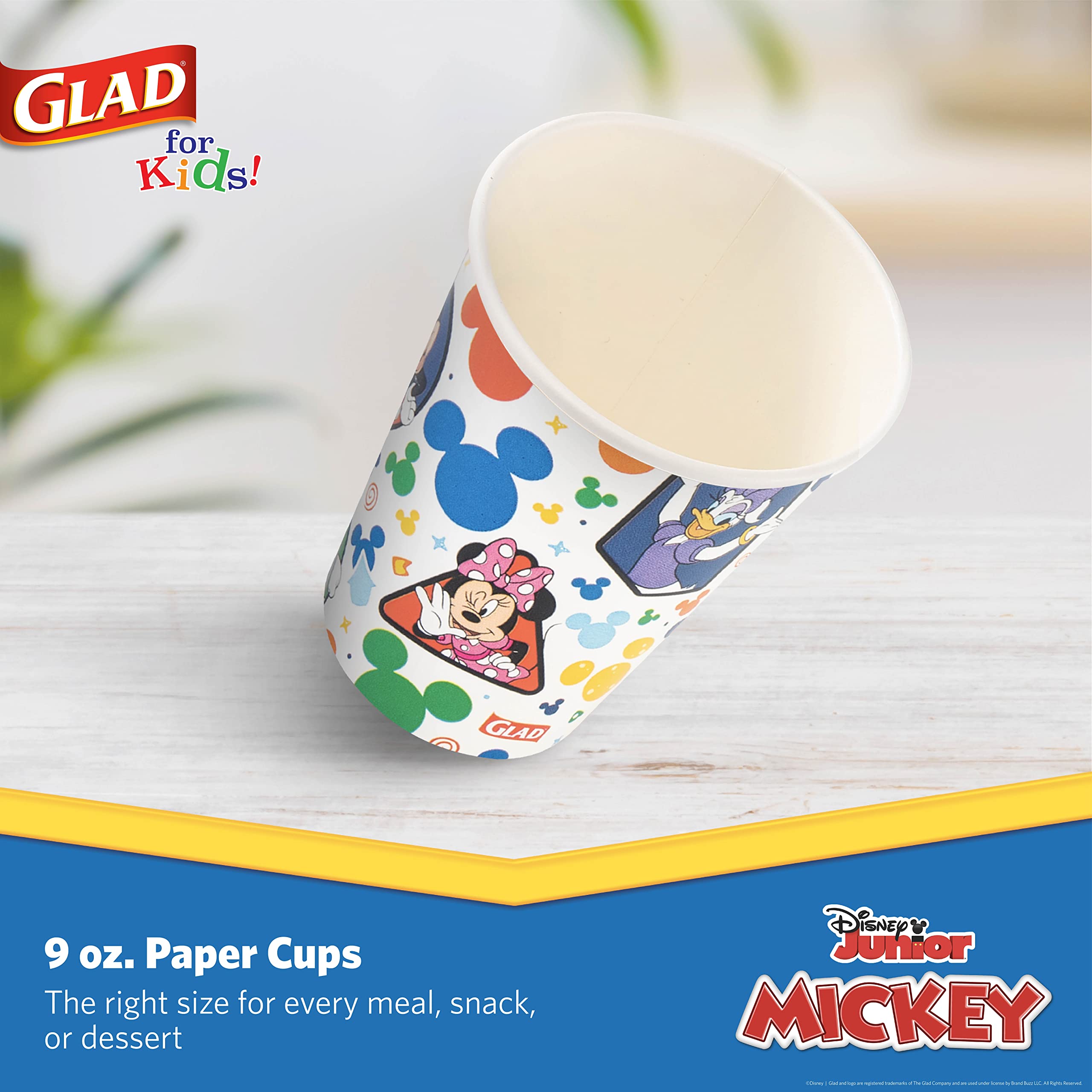 Glad for Kids Disney Mickey and Friends 9oz Snack Cups | Mickey Mouse Kids Cups for Everyday Use, 24 Ct