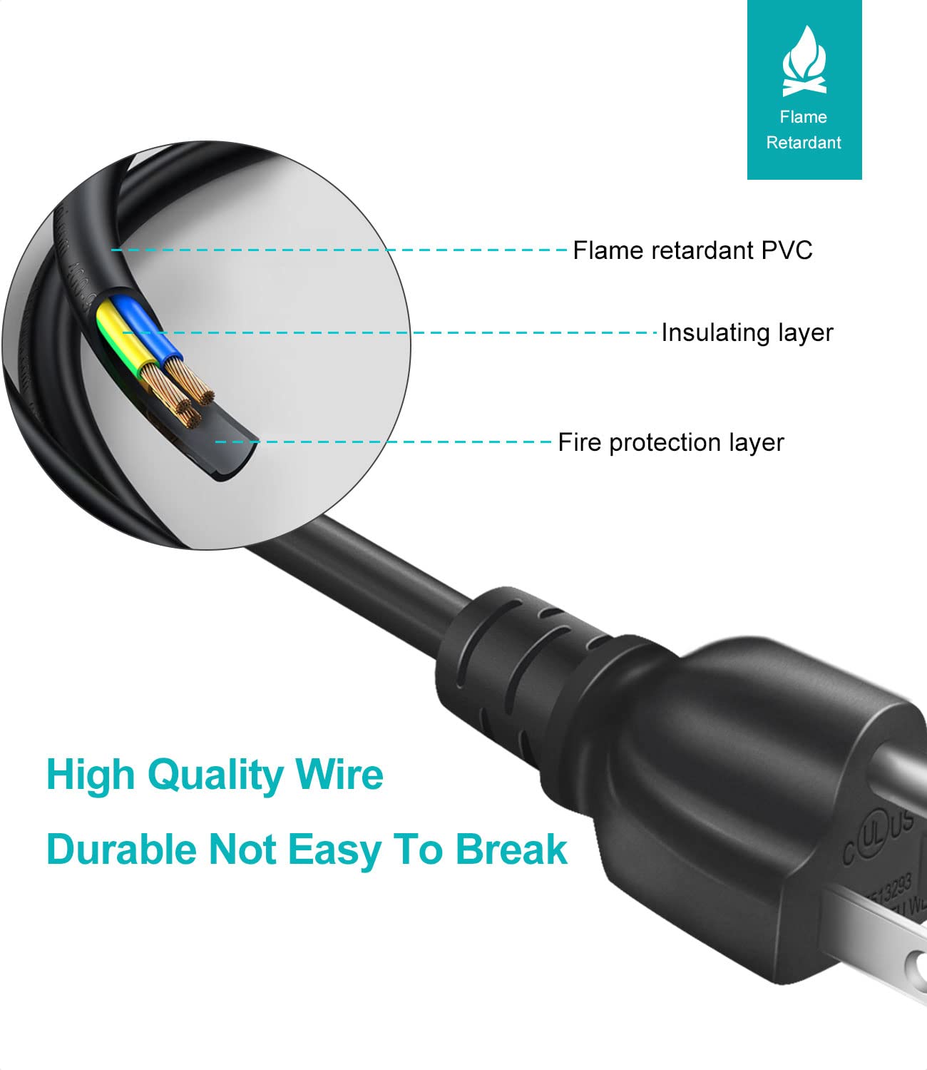 TV Power Cord Replacement for Vizio D/E/M Series LED Smart TV 3 Prong AC Cable 6 Feet