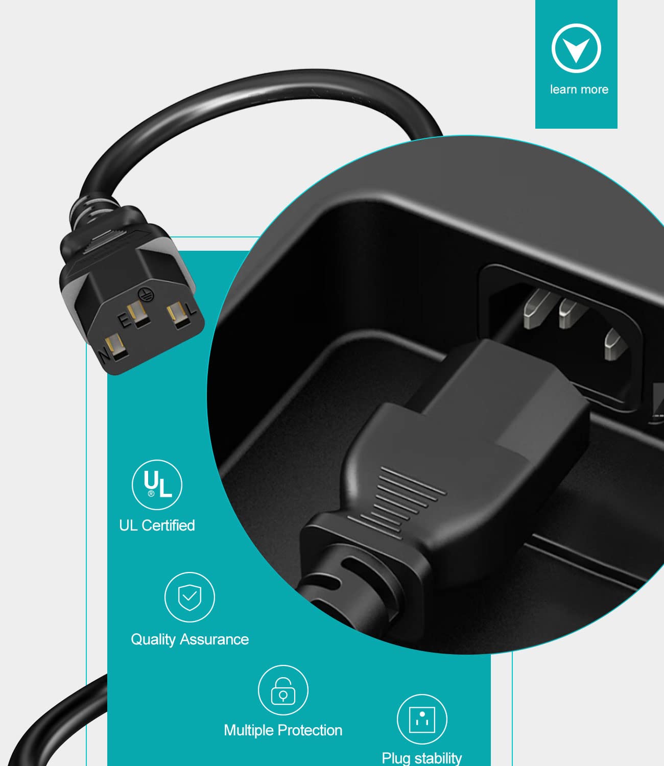 TV Power Cord Replacement for Vizio D/E/M Series LED Smart TV 3 Prong AC Cable 6 Feet