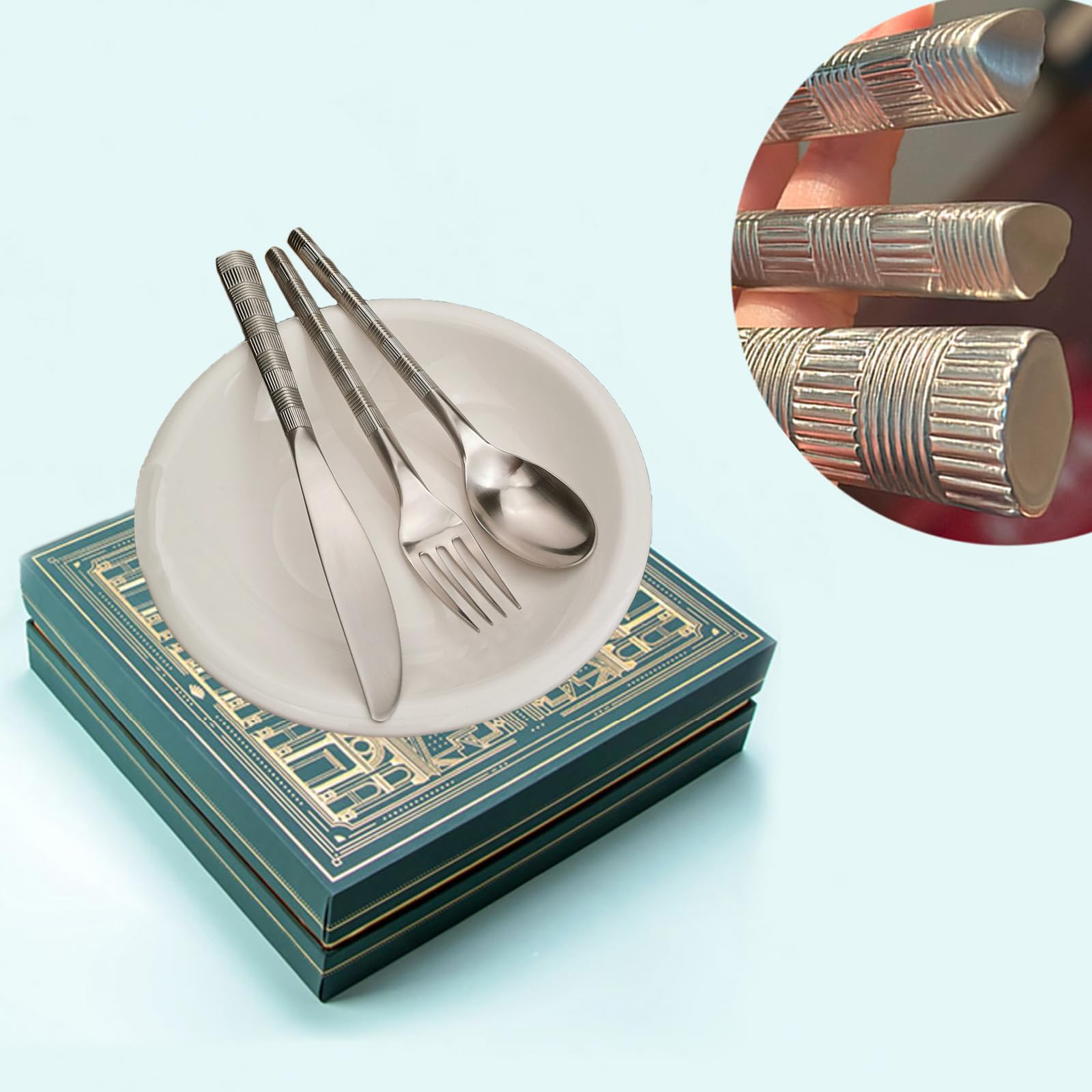 Thomaso 12-piece Hammered Silverware Set,Creative Triangle Handle Titanium Plating Stainless Steel Flatware Service for 4, Silver Spoons and Forks Set,Unique Triangle Cutlery Set, Dishwasher Safe