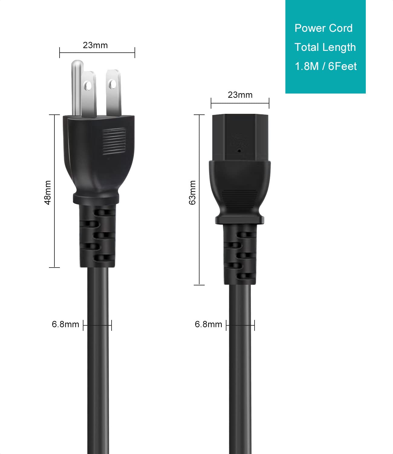 TV Power Cord Replacement for Vizio D/E/M Series LED Smart TV 3 Prong AC Cable 6 Feet