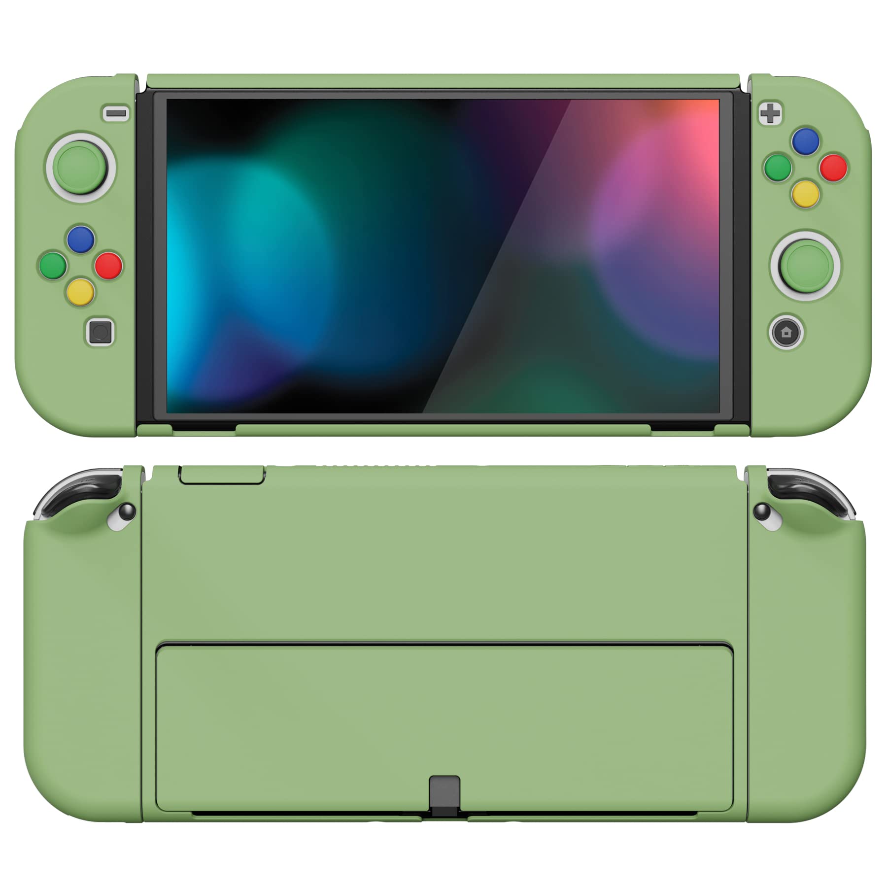 PlayVital AlterGrips Protective Slim Case for Nintendo Switch OLED, Ergonomic Grip Cover for Joycon, Dockable Hard Shell for Switch OLED w/Thumb Grip Caps & Button Caps - Matcha Green