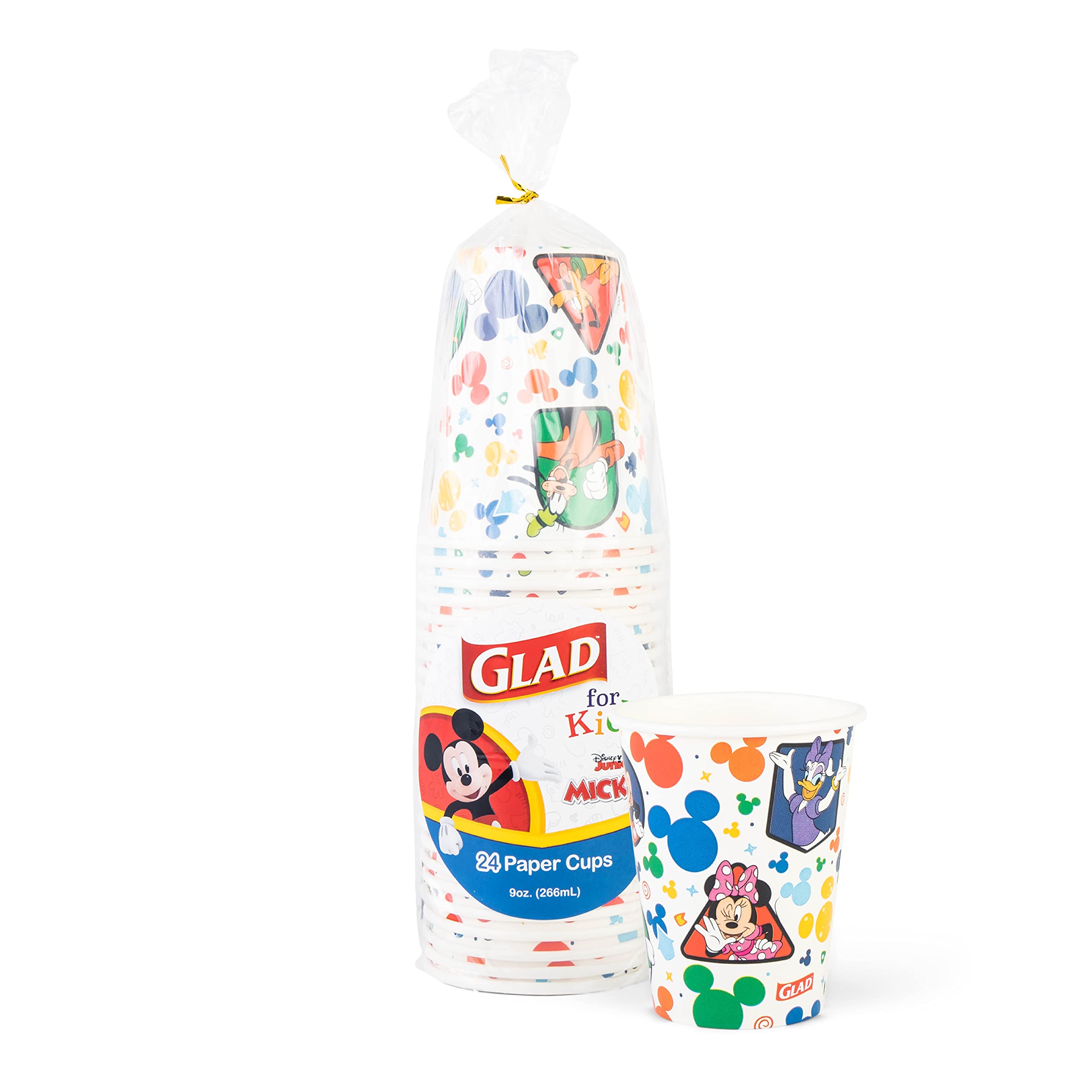 Glad for Kids Disney Mickey and Friends 9oz Snack Cups | Mickey Mouse Kids Cups for Everyday Use, 24 Ct
