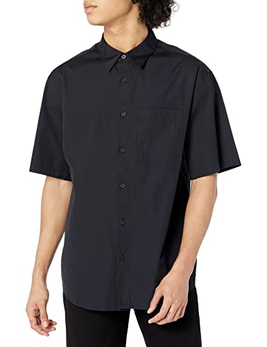 Calvin Klein Men's Solid Pocket Button-Down Short Sleeve Easy Shirt, Black Beauty, Extra Large