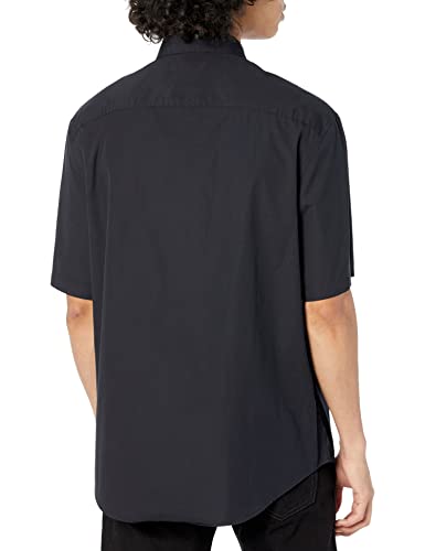 Calvin Klein Men's Solid Pocket Button-Down Short Sleeve Easy Shirt, Black Beauty, Extra Large