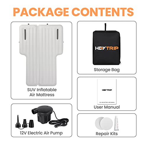 HEYTRIP SUV Inflatable Air Mattress for Car Camping, 4 Inch Thickened Car Camping Bed, Adjustable Firmness Sleeping Pad for 2 Persons (72 x 47 x 4 Inch, Light Grey)